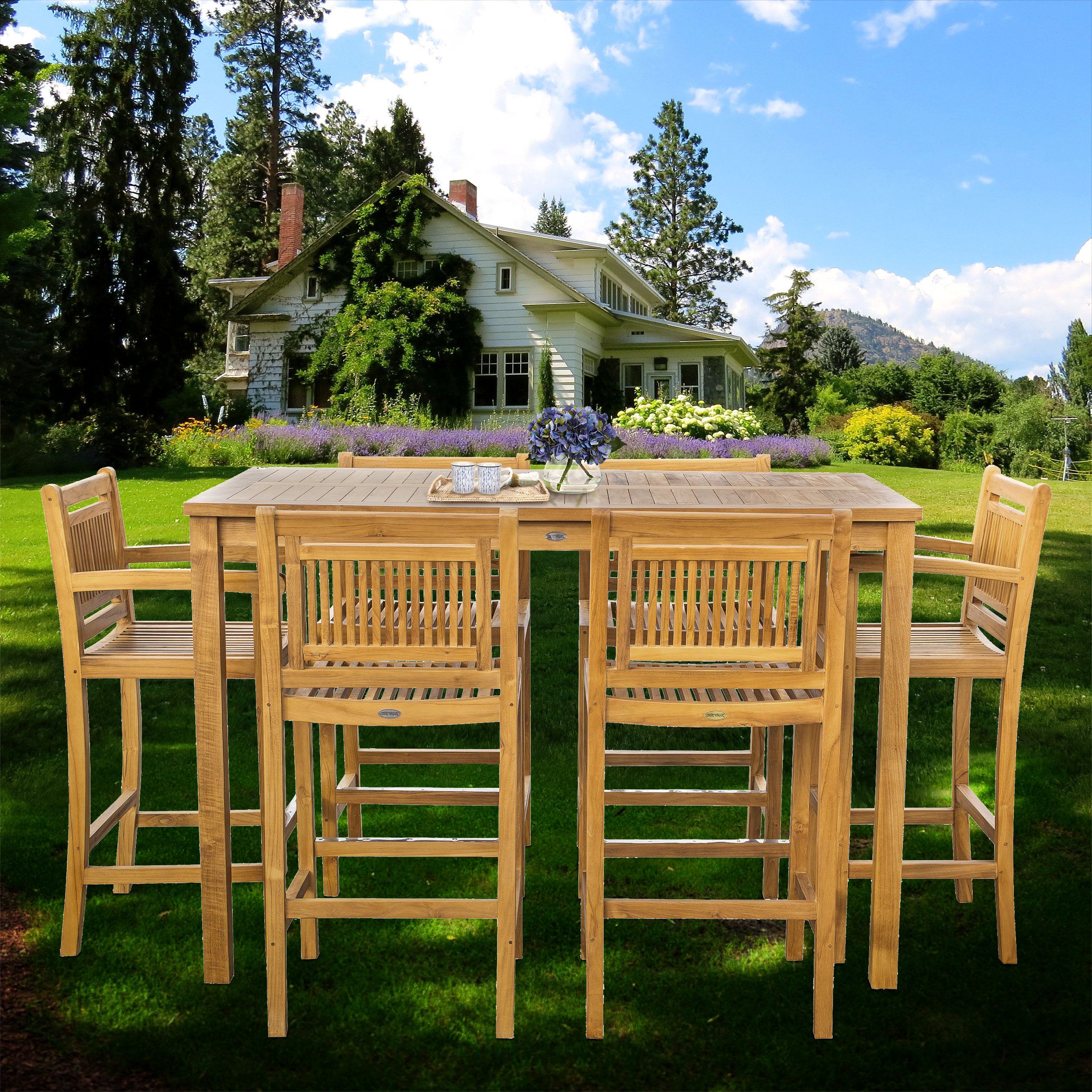 Bayou Breeze Velasco Patio 7 Piece Teak Bar Height Dining Set | Wayfair