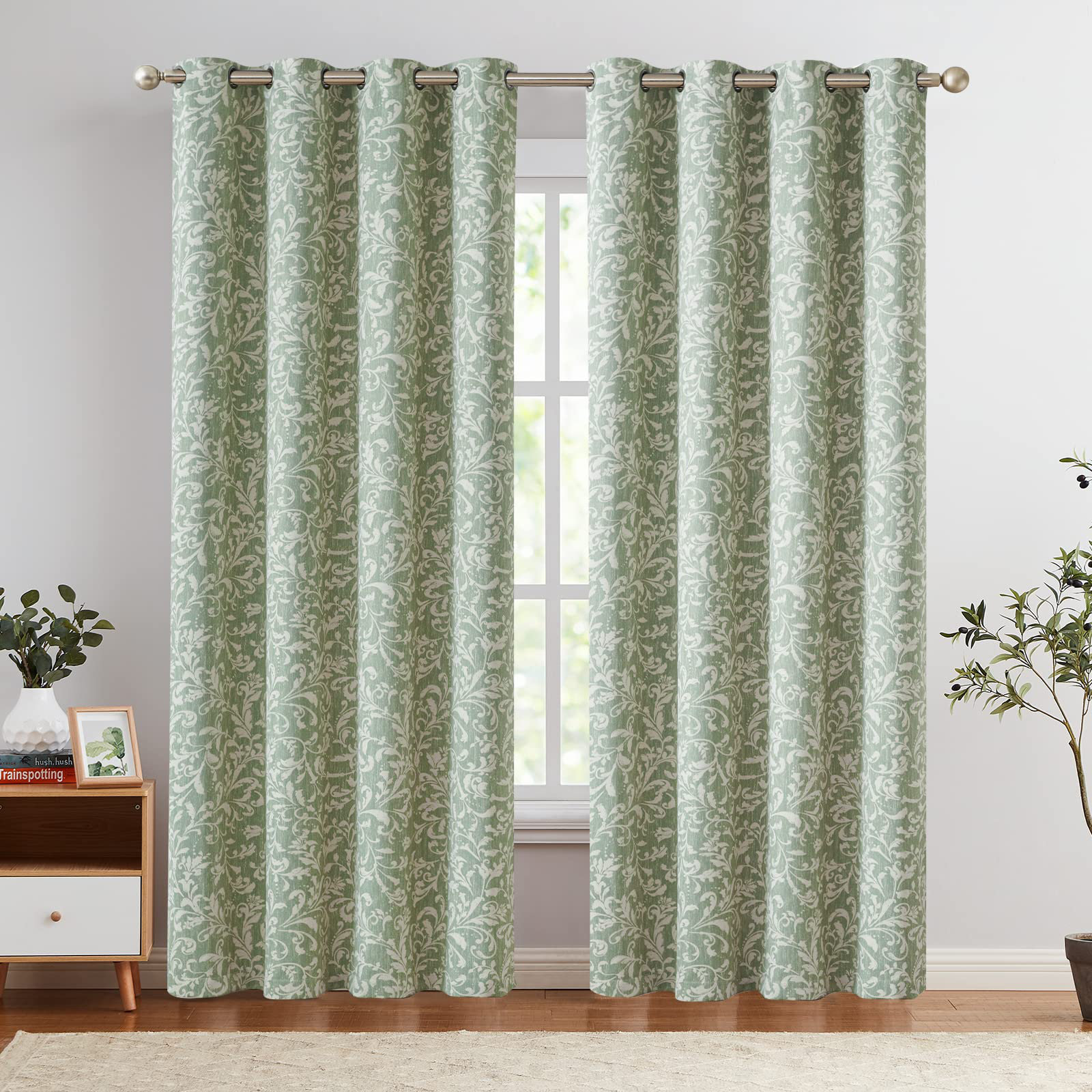 Bloomsbury Market 80% Blackout Curtains For Bedroom Green Scroll Floral ...