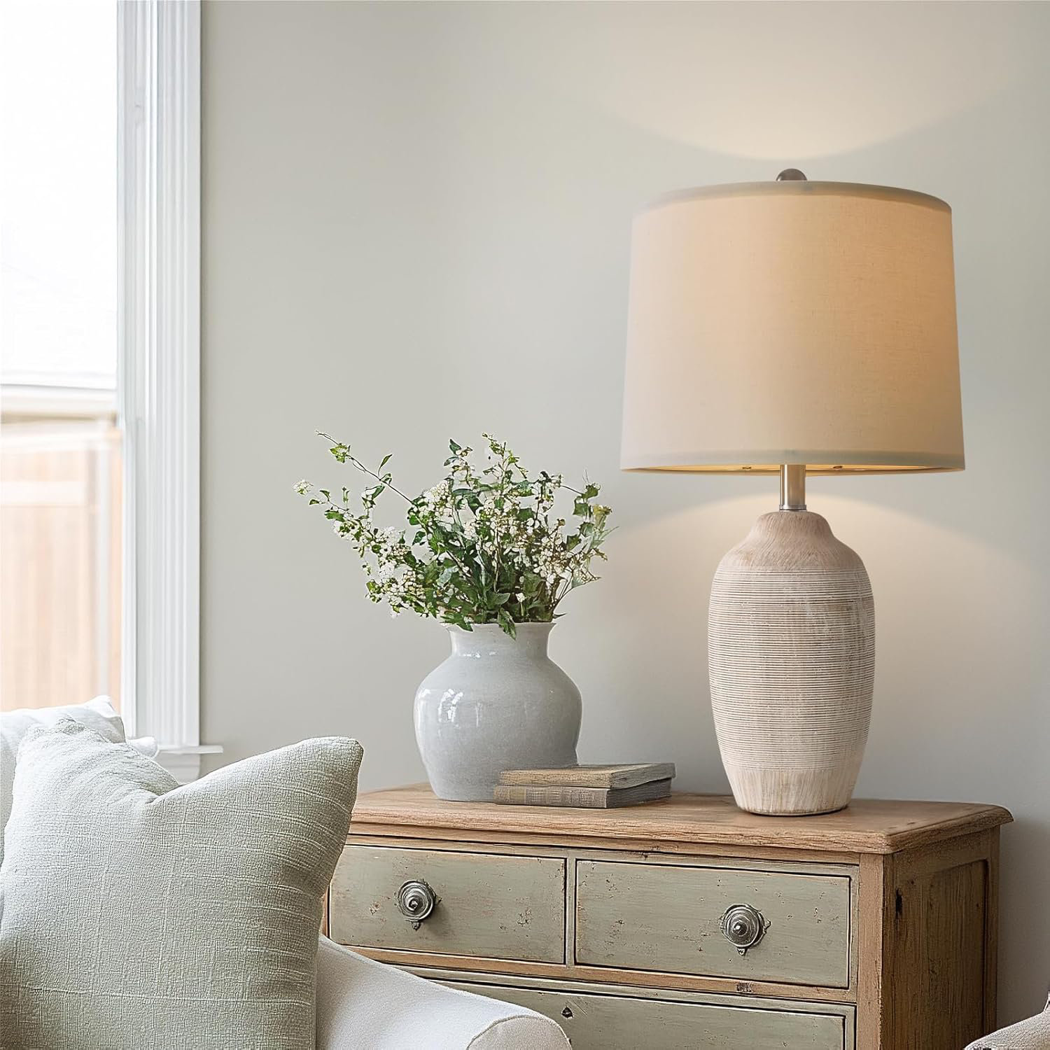 Gracie Oaks Vintage Ceramic Pot Table Lamp - 24.5" Farmhouse Rustic ...