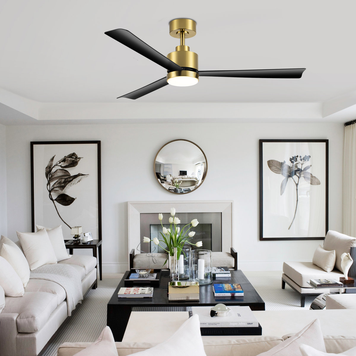 Mercer41 Cashae 52" Black DC Motor Ceiling Fan with LED Light and ...