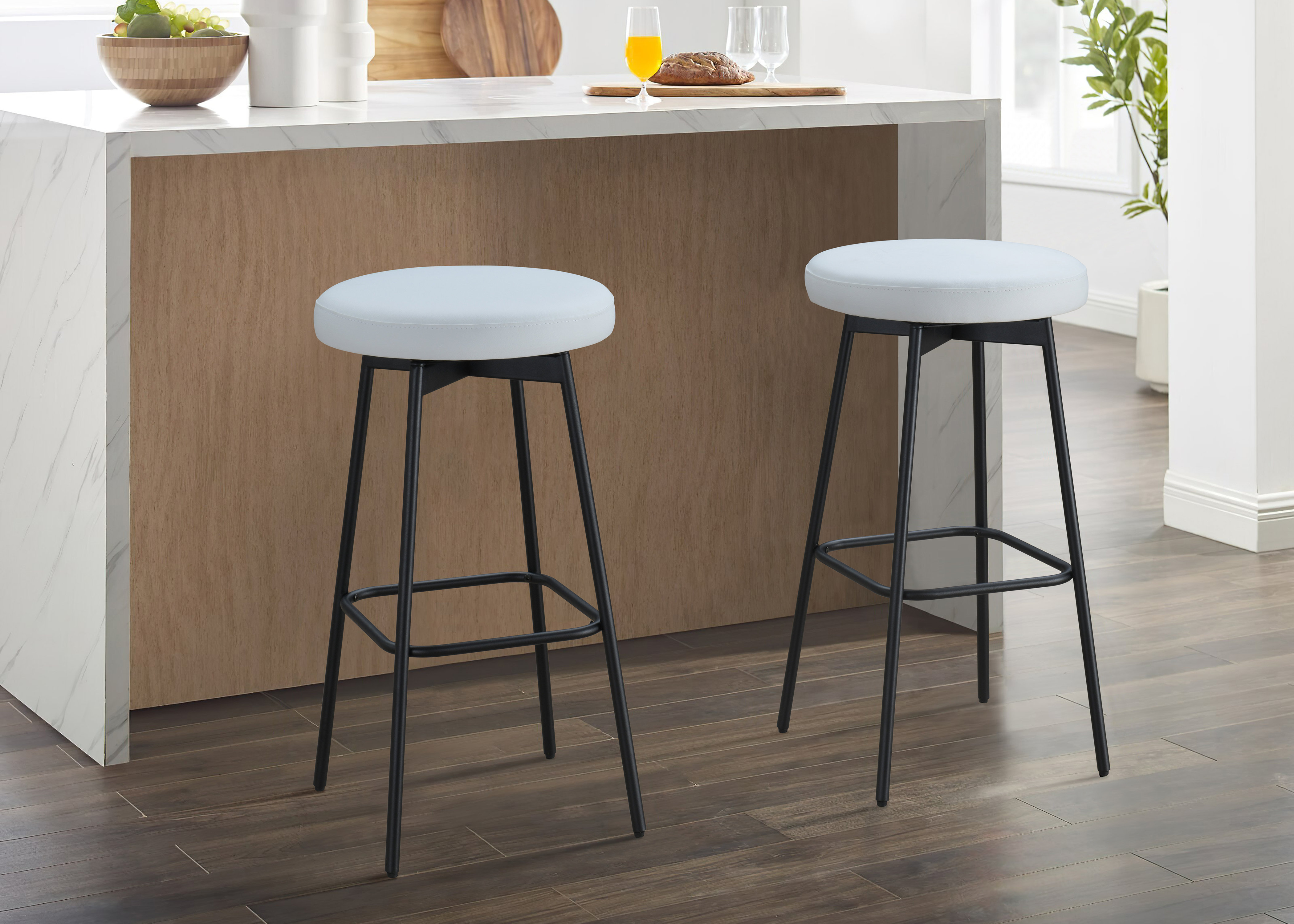 LuXeo Doheny Black Steel Legs Swivel Barstool with Upholstered Seat ...