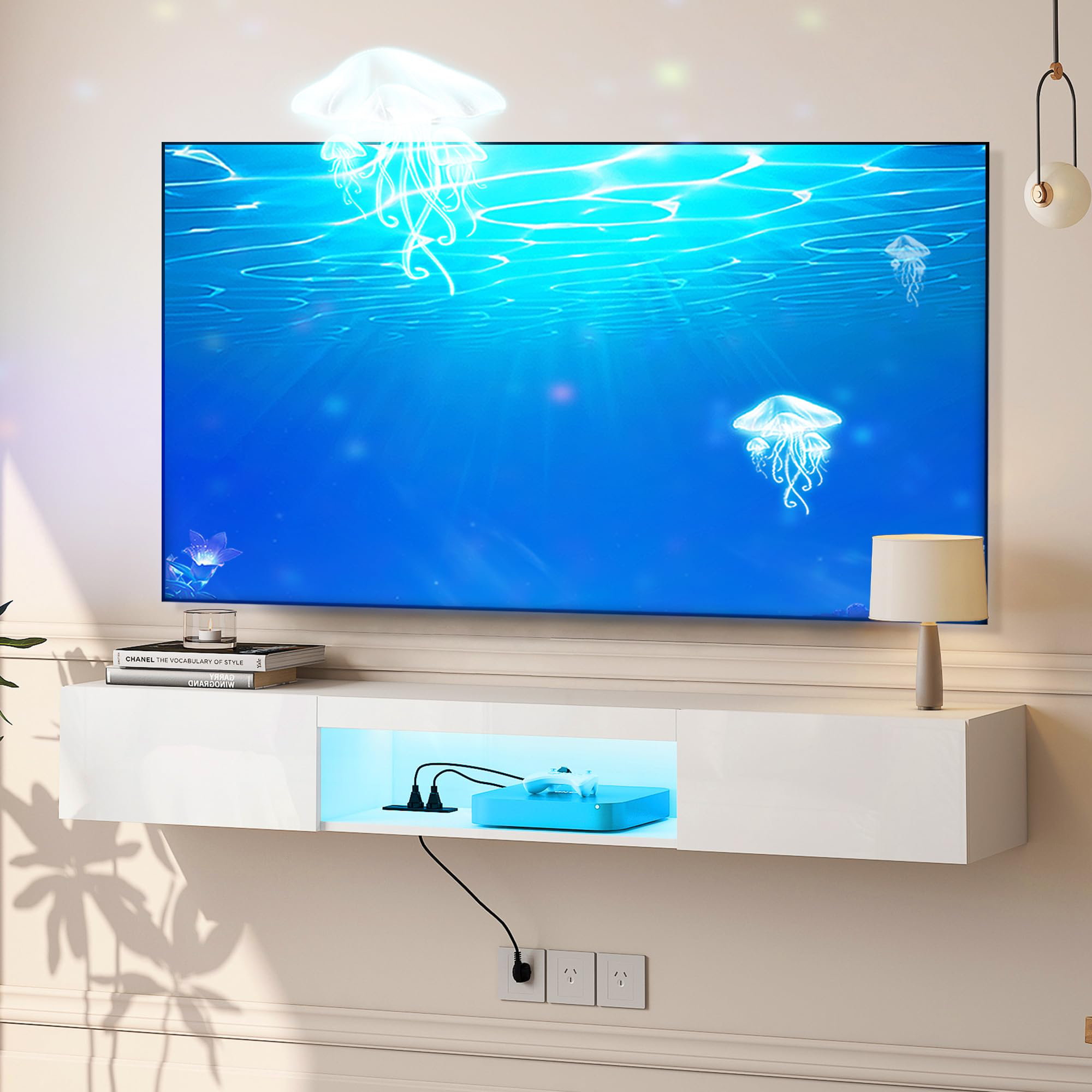 Wrought Studio™ Floating Wall-Mounted TV Stand with 16-Color LED, 63 ...