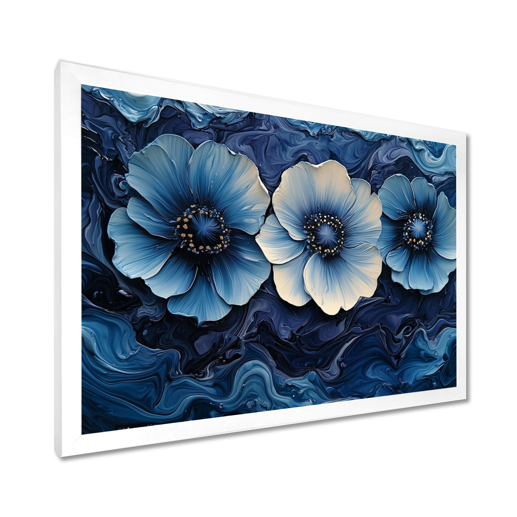 Mercer41 Aqua Blue Poppies Dreamscape At Night I - Poppies Wall Art ...