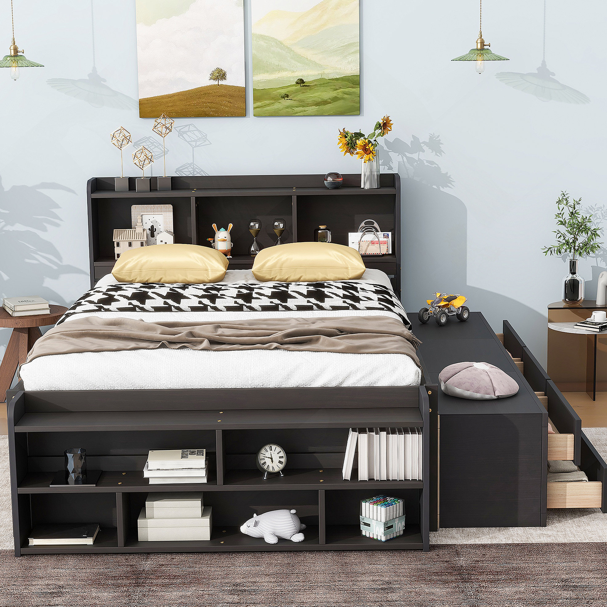 Latitude Run® Practical Bed With Multifunctional Side Bookcase And ...
