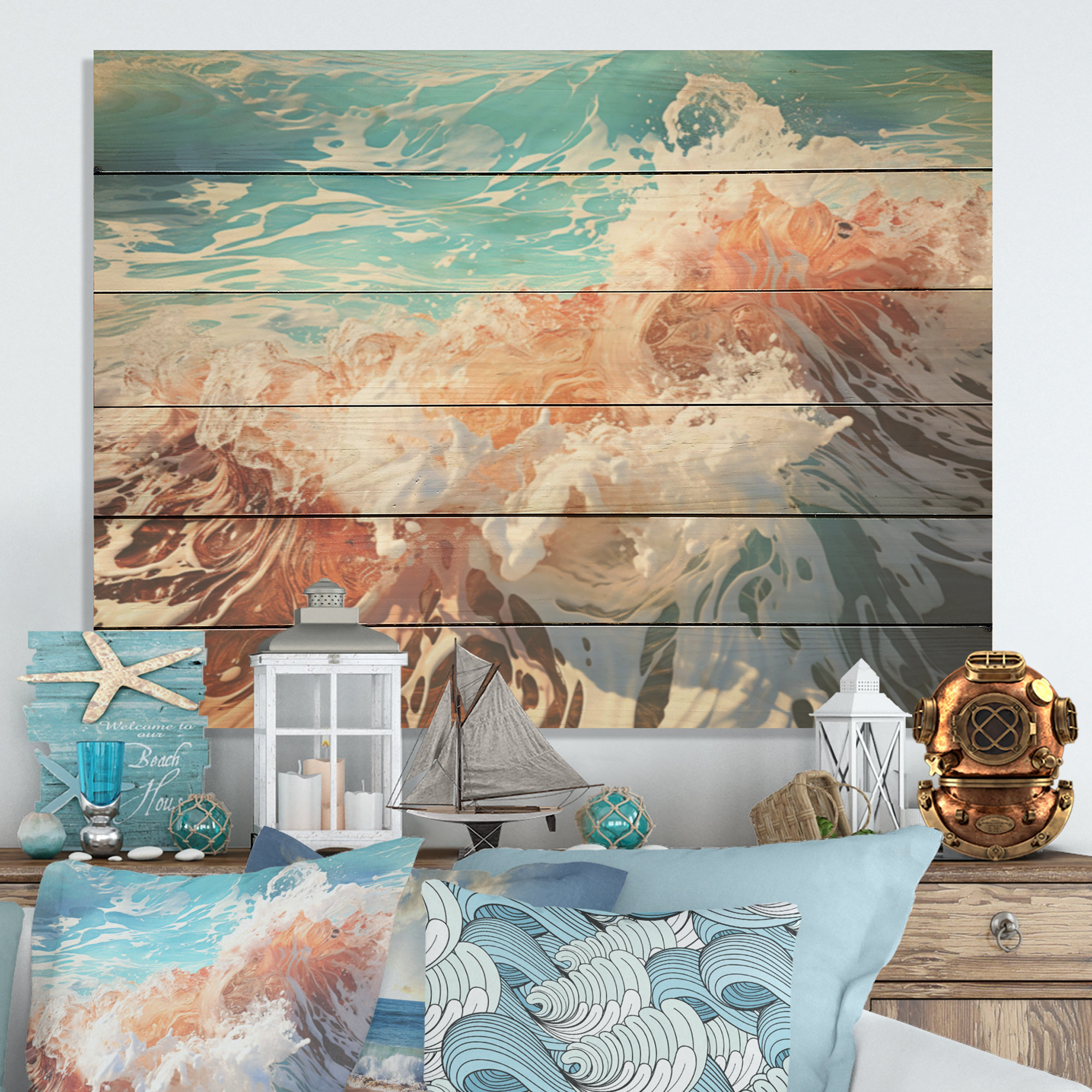 Beachcrest Home™ Beach Waves Fusion - Coastal Beach Wood Wall Art On ...