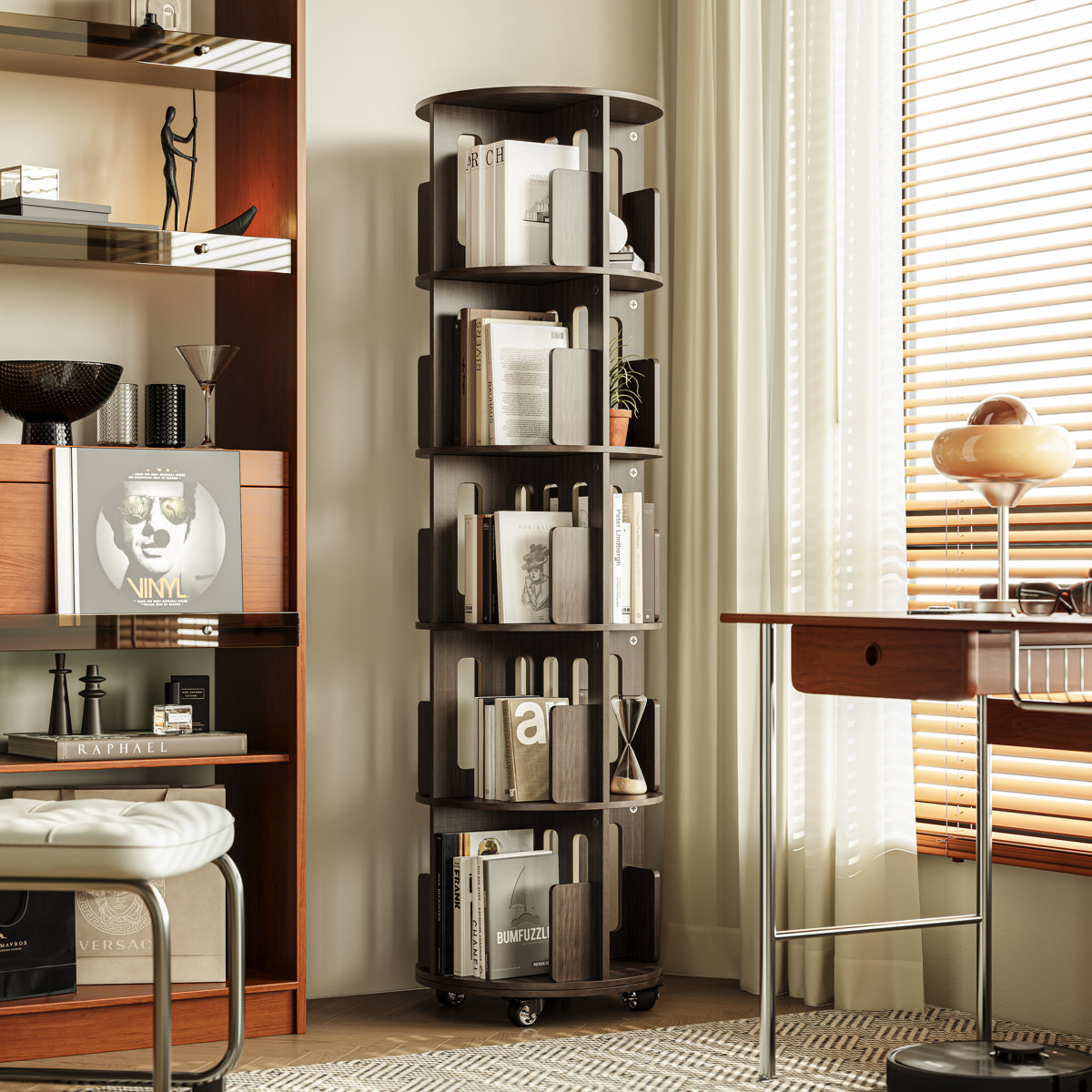 Ebern Designs Easy to Move 360° Rotating Bookcase with Storage and ...