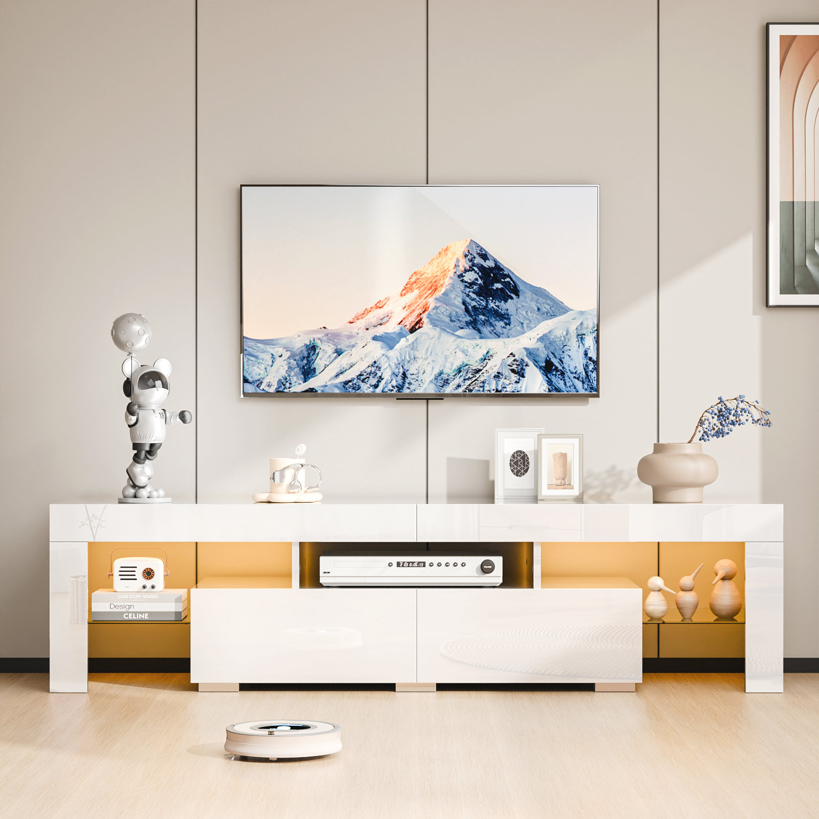 Wrought Studio™ Nakesia Modern Entertainment Center With LED Lights And ...