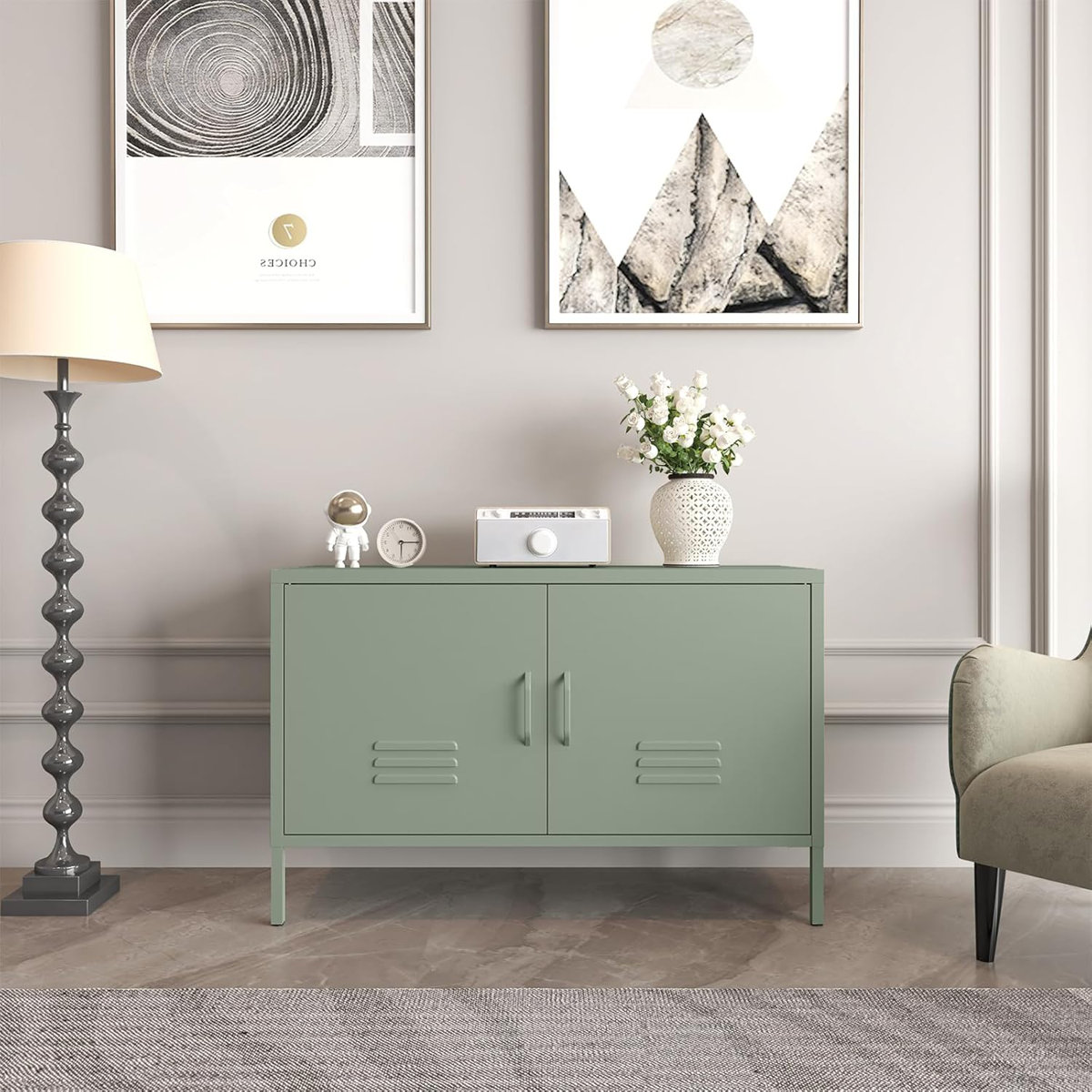 17 Stories 39.37 Wide Green Storage Cabinet,metal Tv Stand With Storage ...