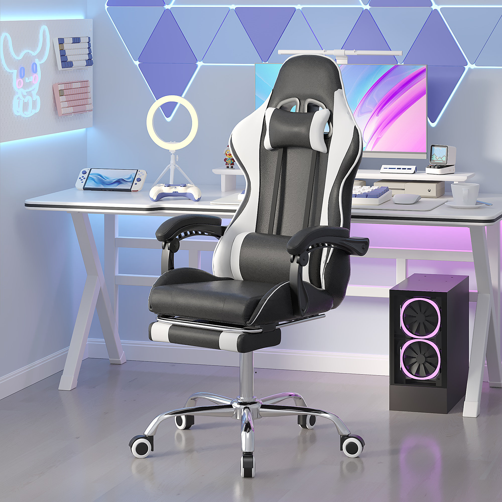 Inbox Zero Gaming Chair With Footrest And Comfy Lumbar Support Video ...