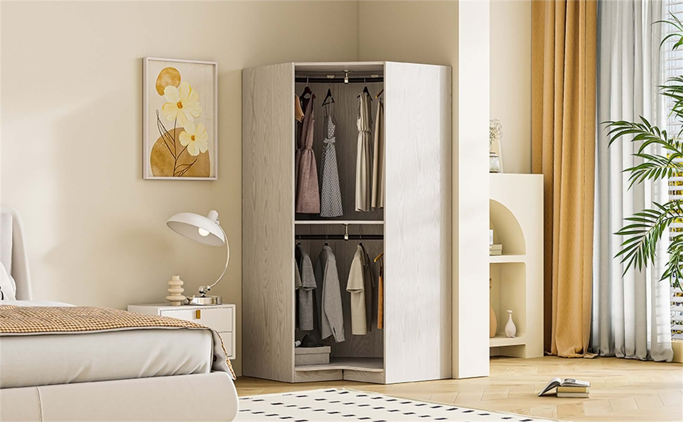 Ebern Designs Natural Polygon Corner Wardrobe - Wayfair Canada