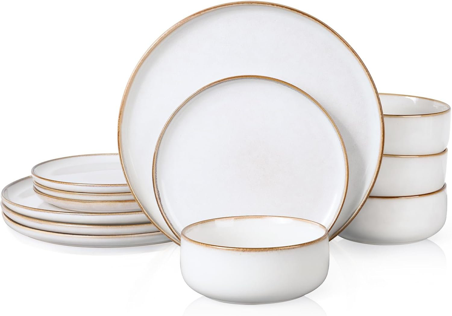 Orren Ellis 4-Piece Dinnerware Set, 12-Piece Stoneware Plate and Bowl ...