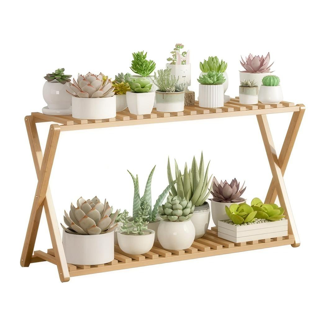 Rebrilliant Bamboo Plant Stand Indoor/Outdoor 2 Tier Household Narrow ...