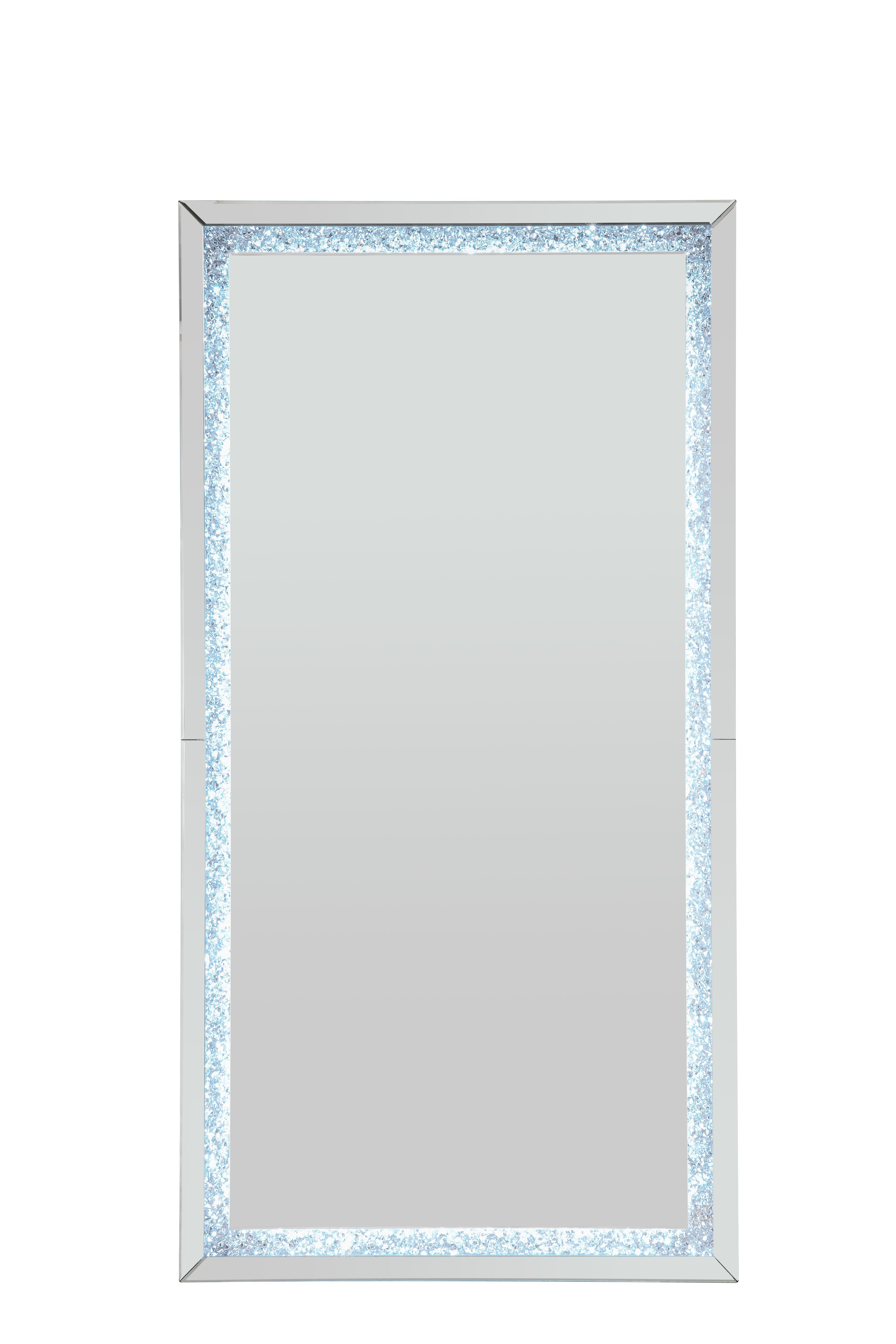 Benjara Glam Floor Mirror with Faux Diamond Inlays and LED Trim in ...