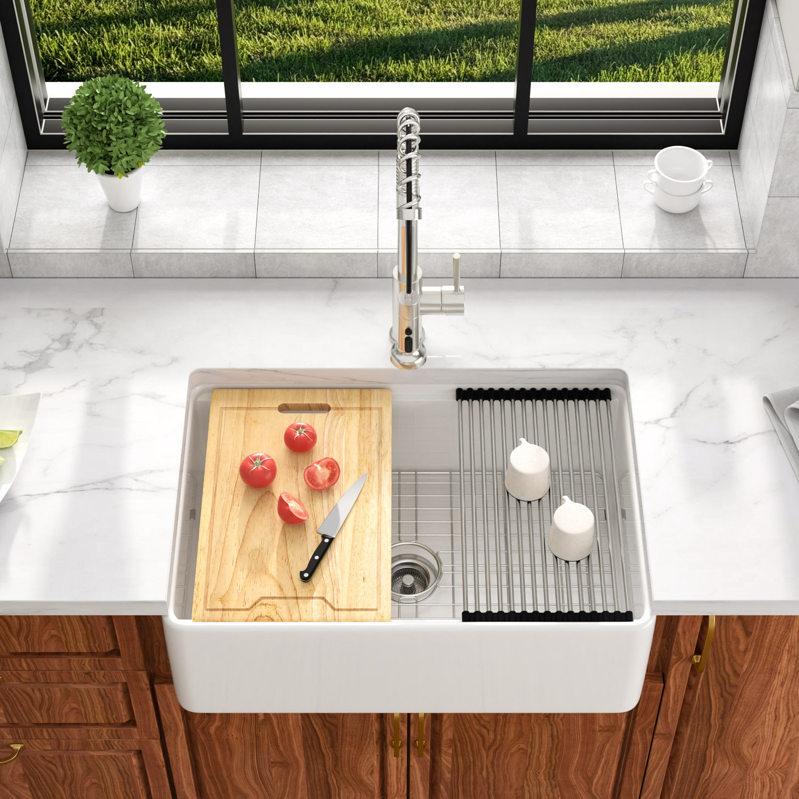 Lordear 30 Inch Ledge Workstation White Framhouse Kitchen Sink Fireclay ...