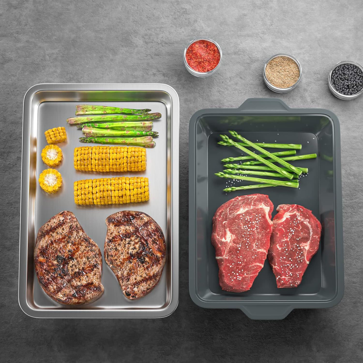 DERIFLY Food Prep BBQ Tray, 4-piece Grill Prep Trays Include a Silicone ...