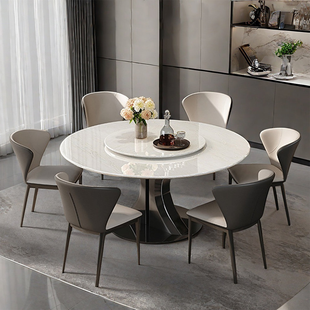 ALLNICEDT Simple Modern Luxury Marble Round Dining Table Set | Wayfair