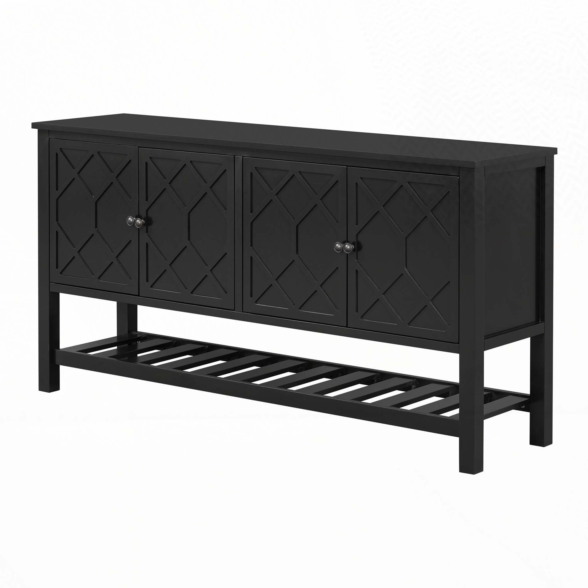 Lark Manor Wood Storage Console Table with Cabinet Adjustable Shelves ...