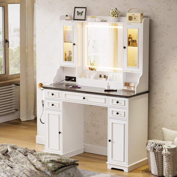 Lark Manor™ Vanity Desk With Mirror And Lights, Large Makeup Vanity ...