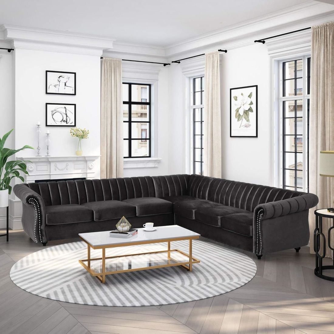 House of Hampton® Lelea Modern Sofa L-Shaped Velvet Corner Sofa,Heavy ...