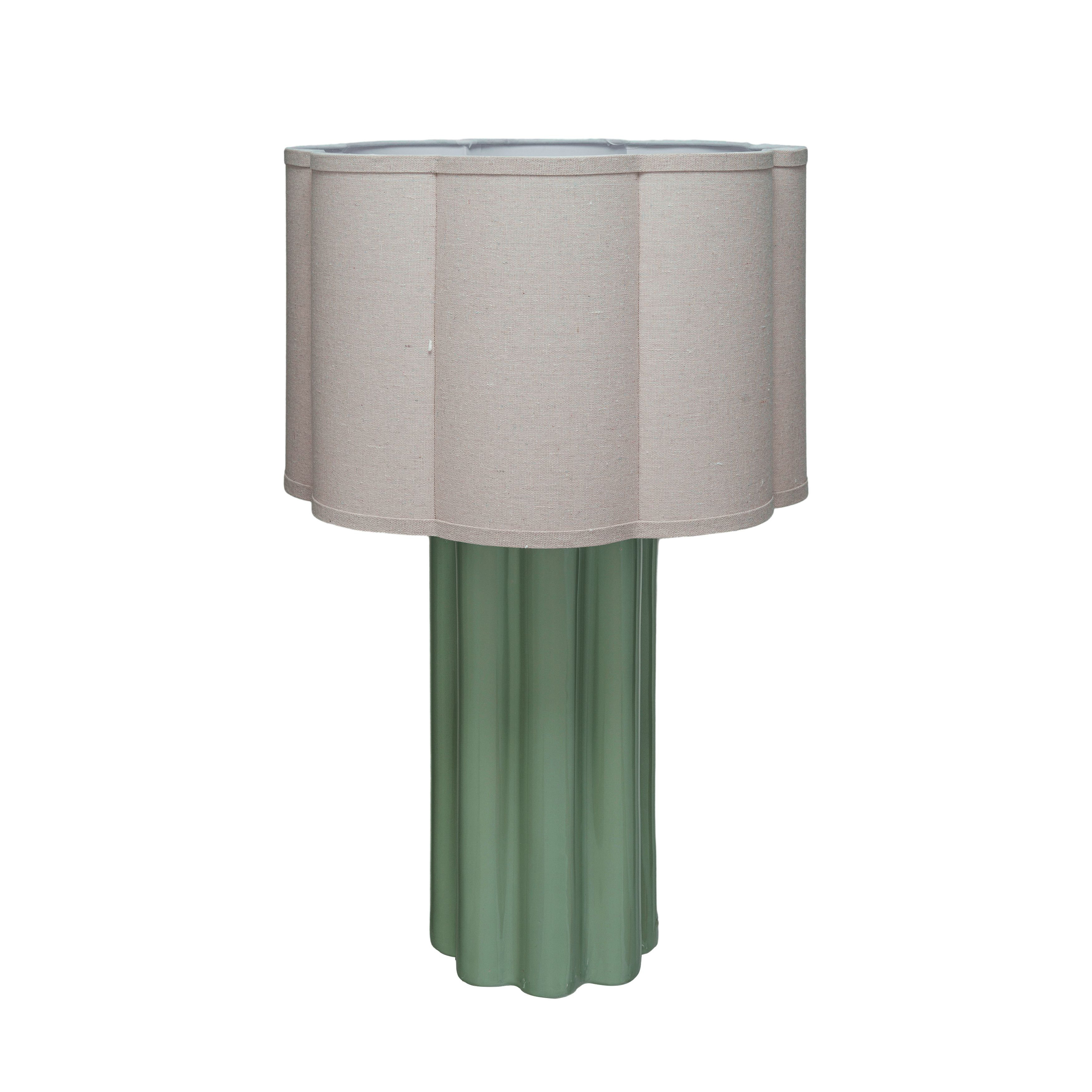 Latitude Run® Fluted Table Lamp With Linen Scalloped Shade | Wayfair