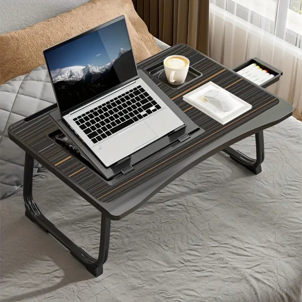 Ebern Designs Portable Laptop Bed Table With Cup Holder, Multifunctional Tray Holder With Tablet ...