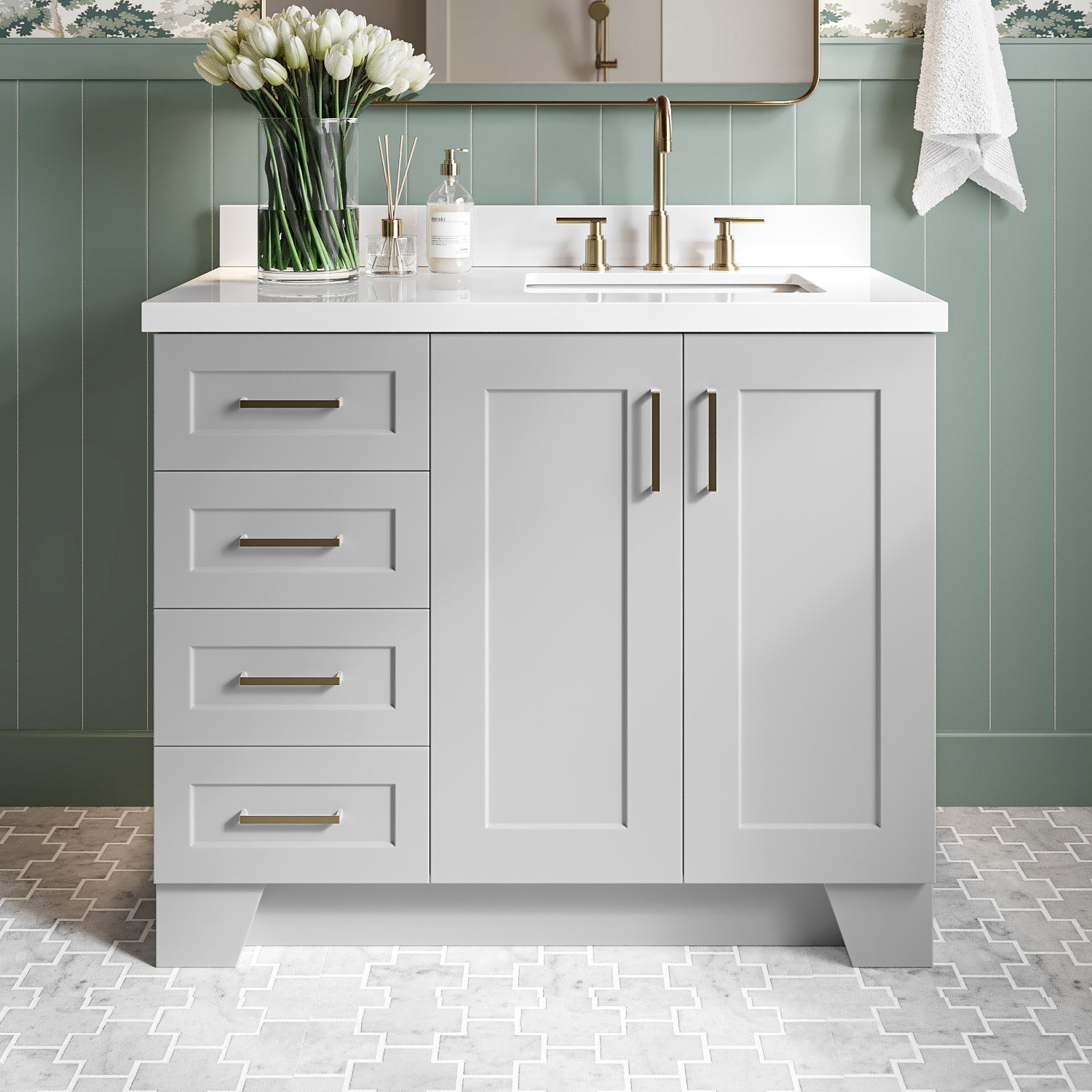 Canora Grey Sawyer 43 In. Right Offset Single Rectangle Sink Vanity ...