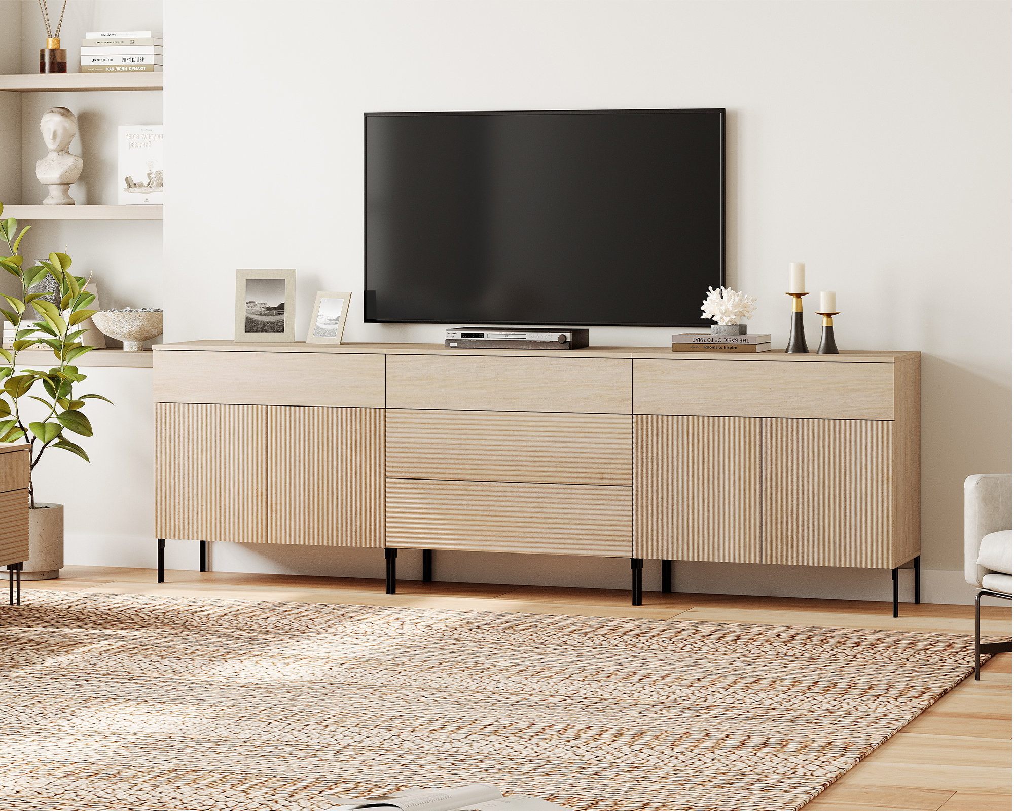 Ebern Designs 63" Modern Reeded Dresser TV Stand With Drawers ...