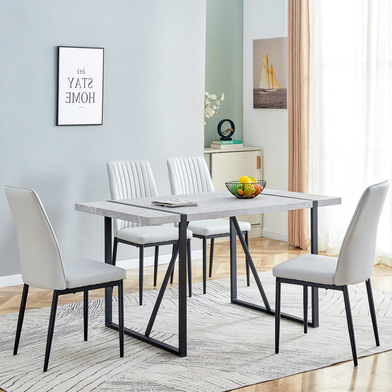 Ivy Bronx 5-Piece Dining Table Chairs Set, Rectangular Dining Room ...