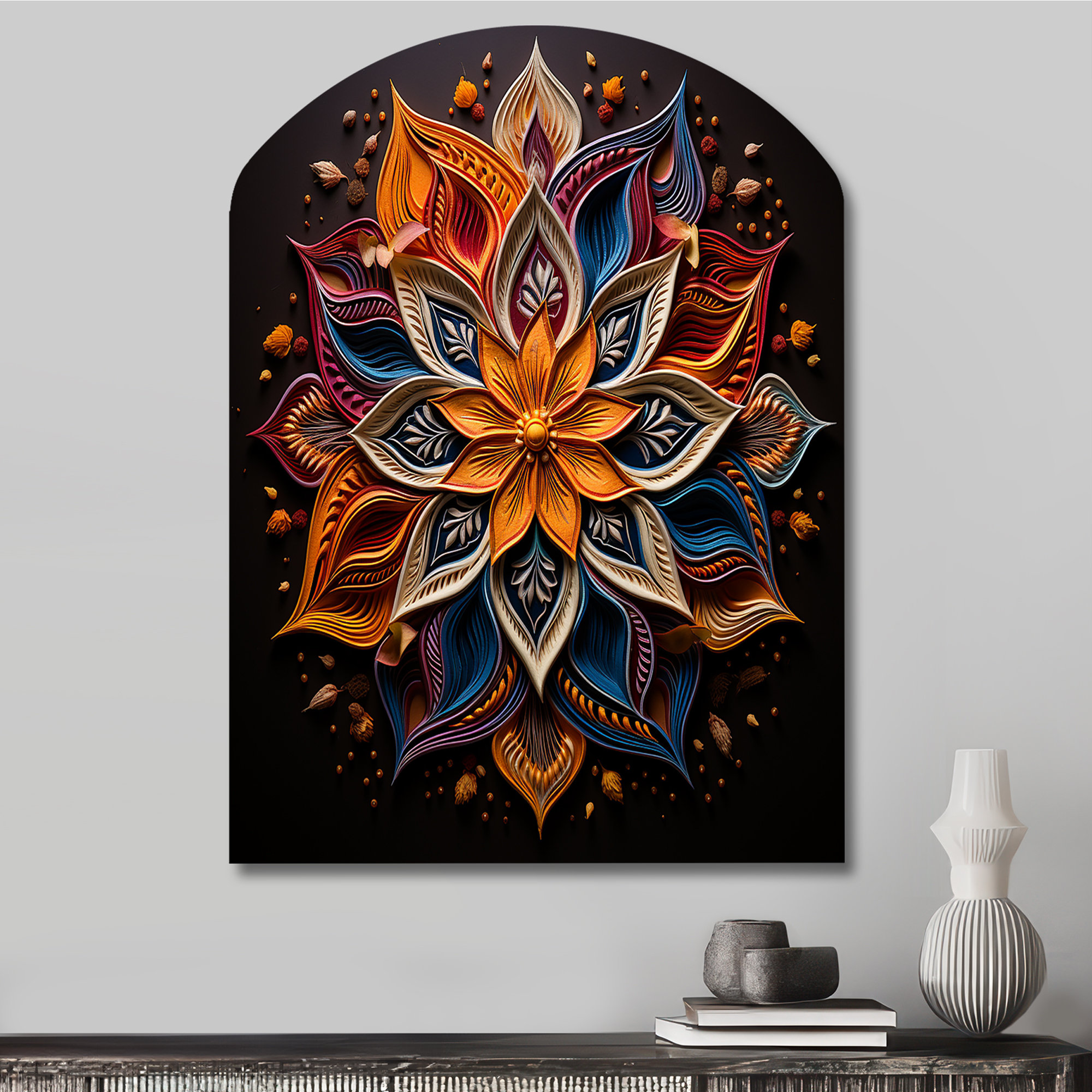 Bungalow Rose Hinduism Rangoli Whispers - Asymmetrical Hinduism Metal ...