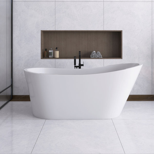 JimsMaison 59" Acrylic Freestanding White Bathtub-Acrylic Soaking Tubs ...