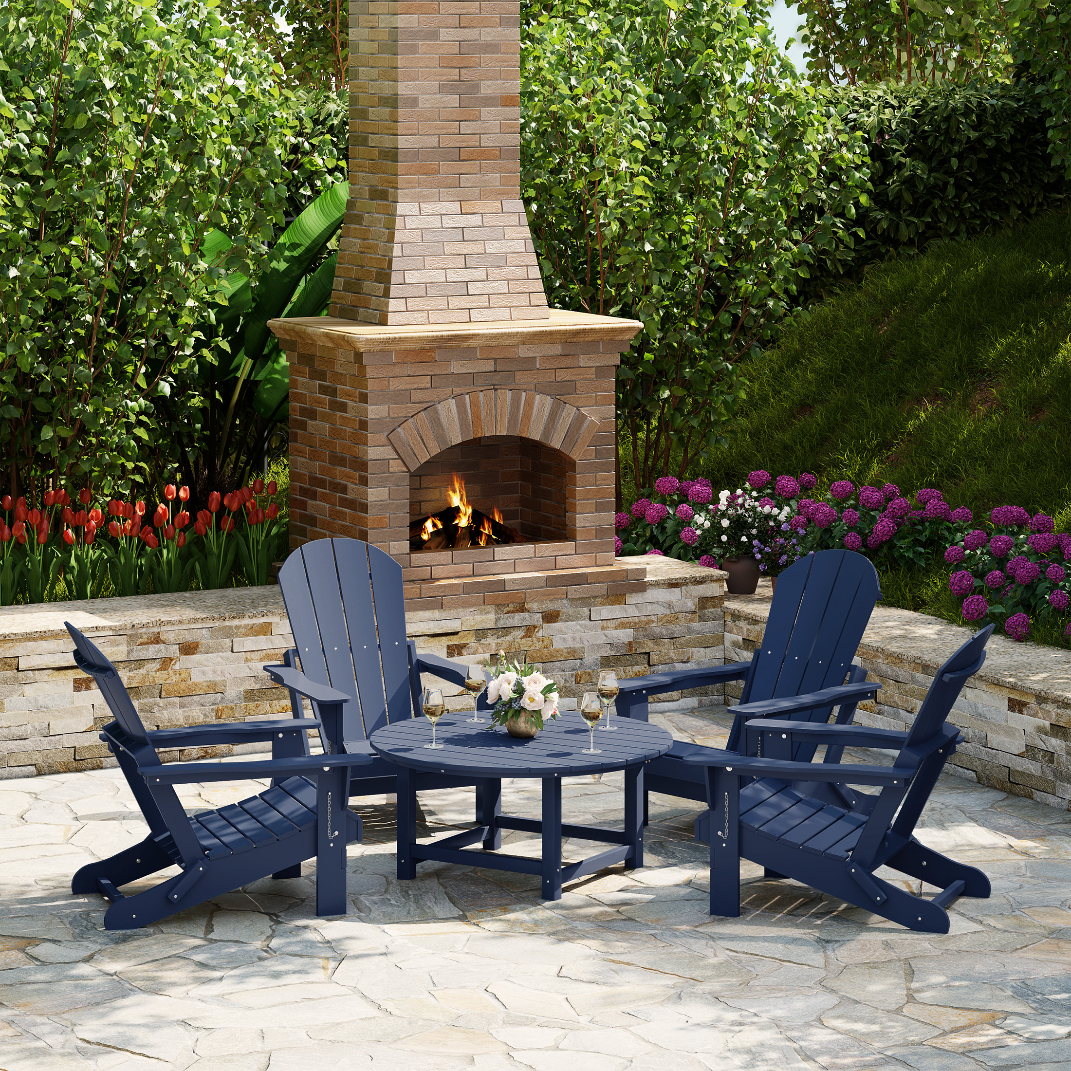 Beachcrest Home Outdoor 5-Piece Adirondack Chair With Round Coffee ...