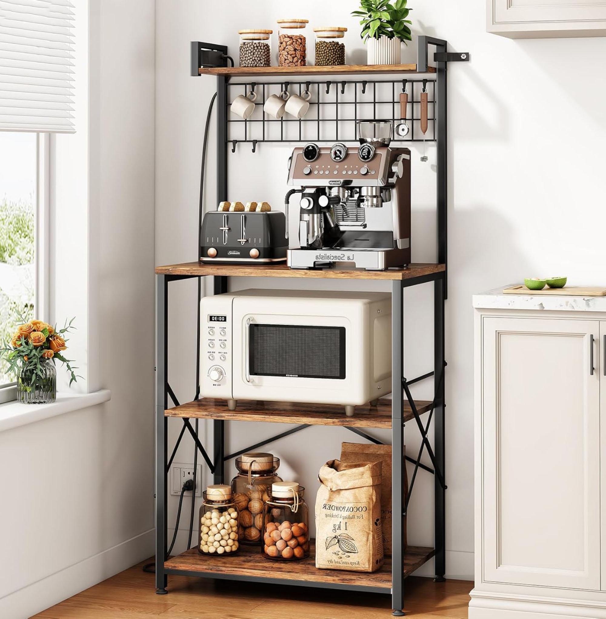 17 Stories Bakers Rack With Power Outlet, Microwave Stand With Wire ...