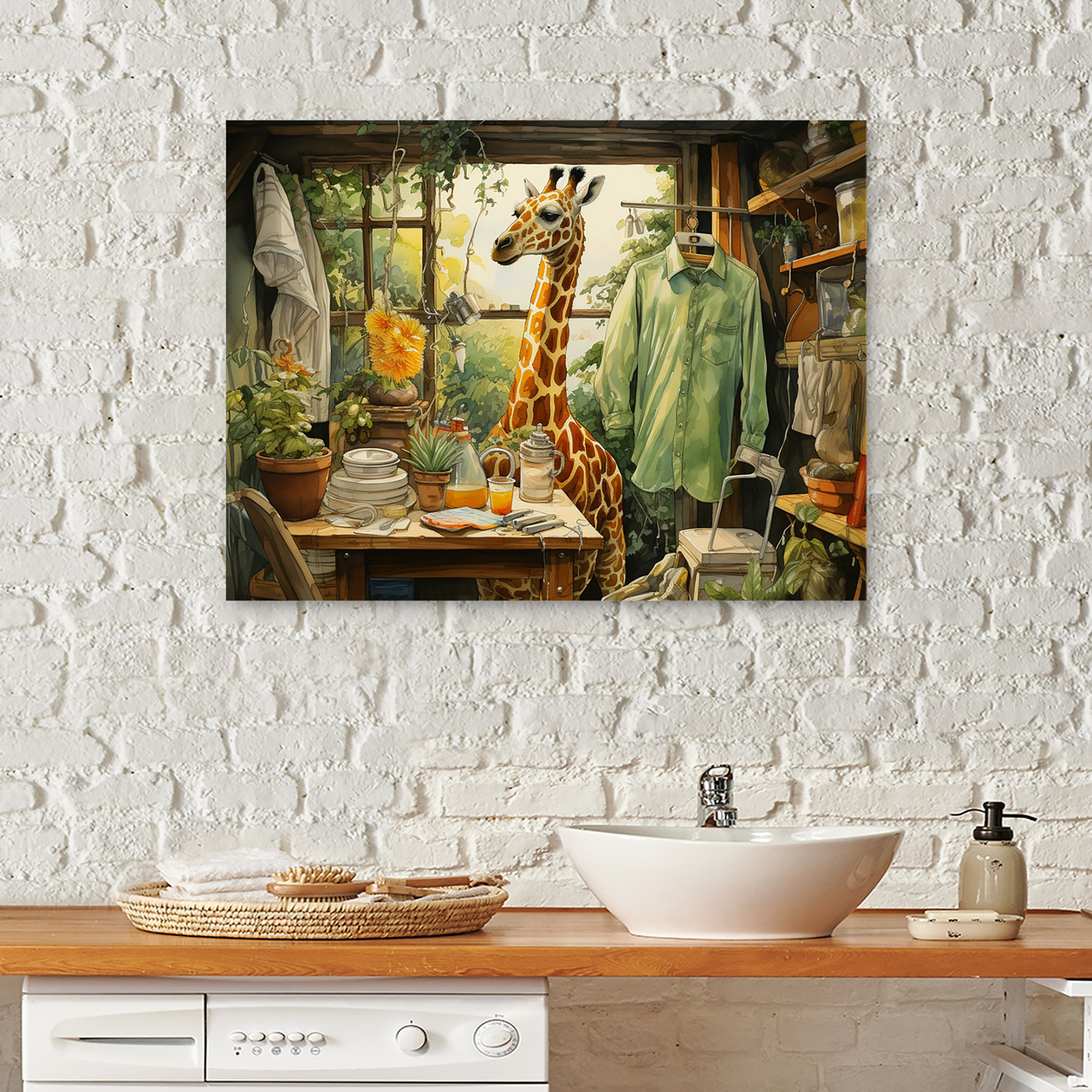 Winston Porter Cute Giraffe in Laundry room 1 - Laundry Canvas Art ...