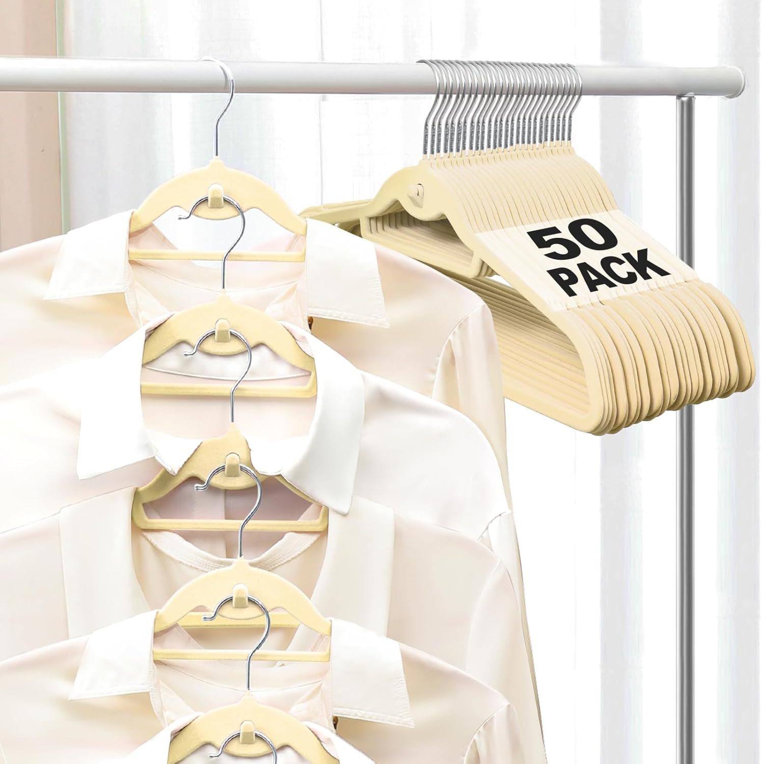 Rebrilliant Ranzy Ivory Velvet Stackable Hangers 50 Pack Non Slip Felt ...