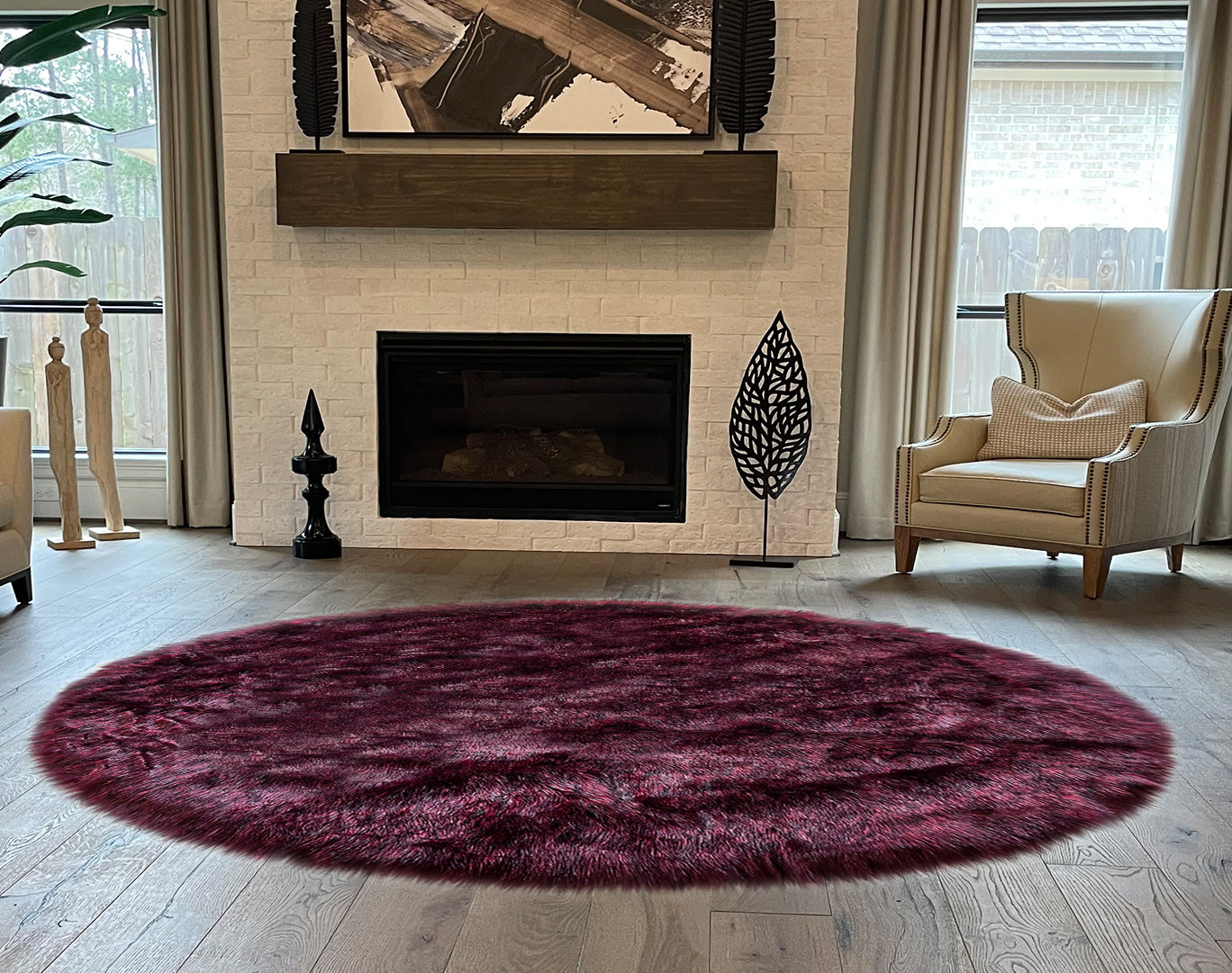 Everly Quinn Oval Mar Vista Solid Color Machine Woven Faux Sheepskin ...