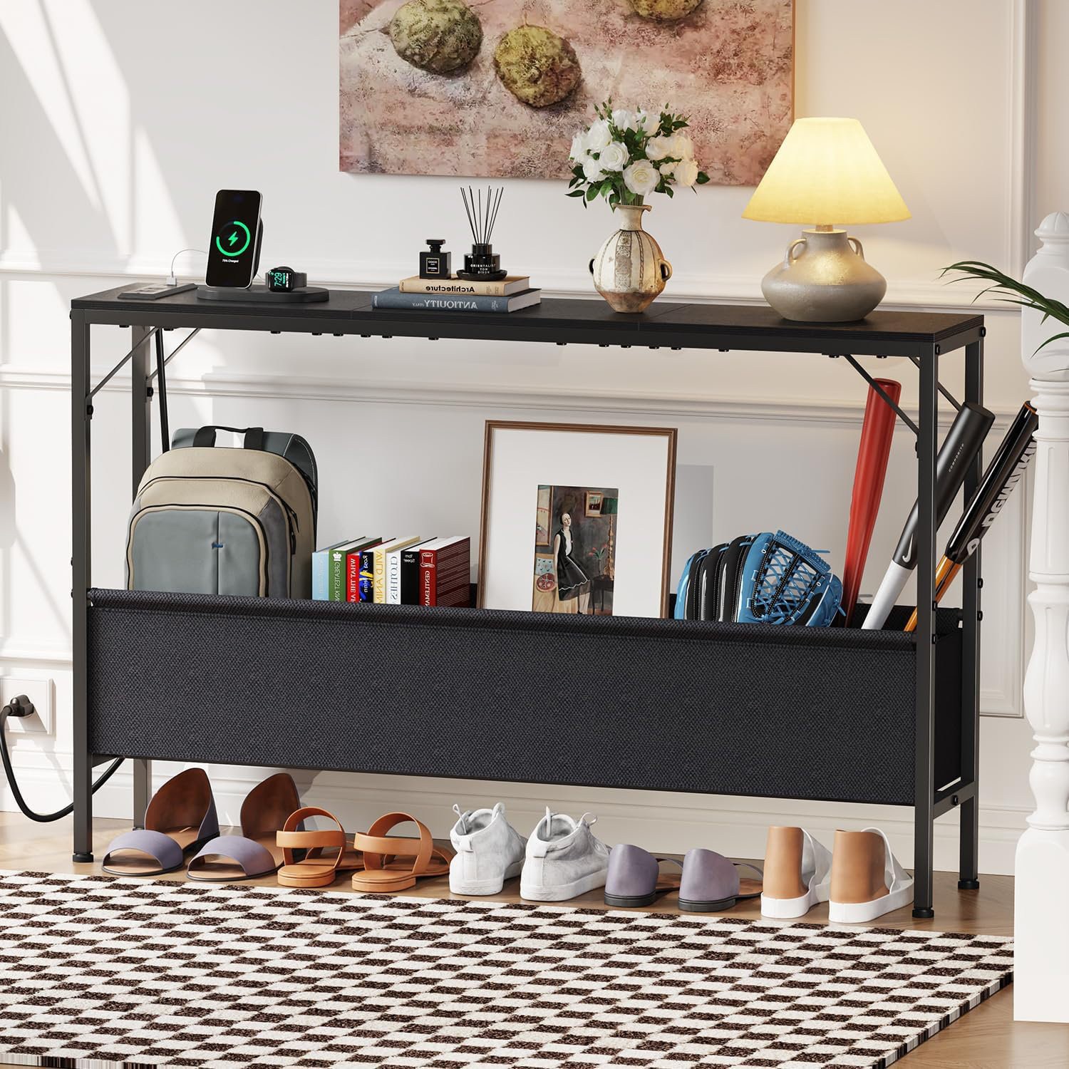 Latitude Run® Console Tables with Charging Station and Storage Basket ...