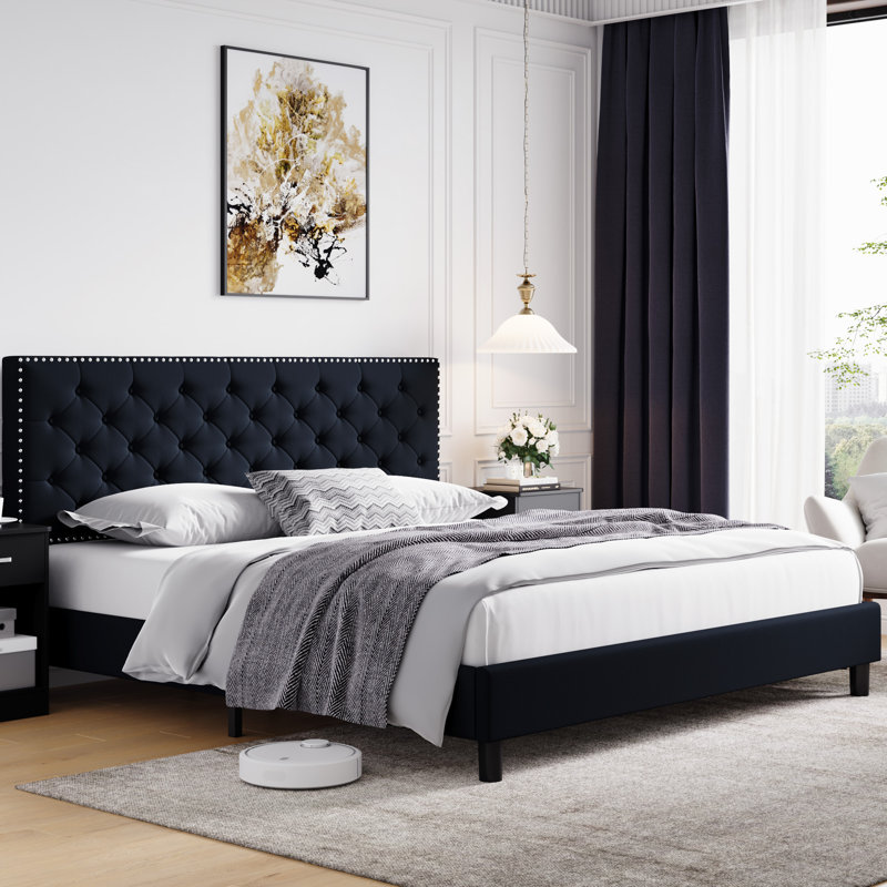 Winston Porter Fransisca 2-Piece Bedroom Set, 6 Drawer Dresser + Tufted ...
