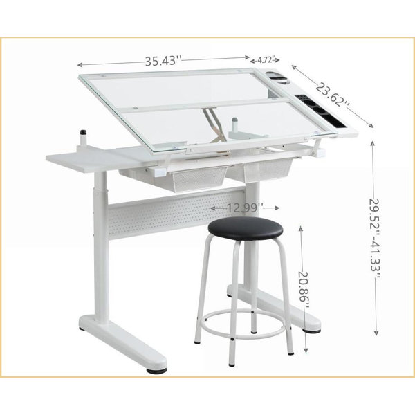 Inbox Zero Drafting Table, Hand Crank Adjustable Drawing Desk with ...