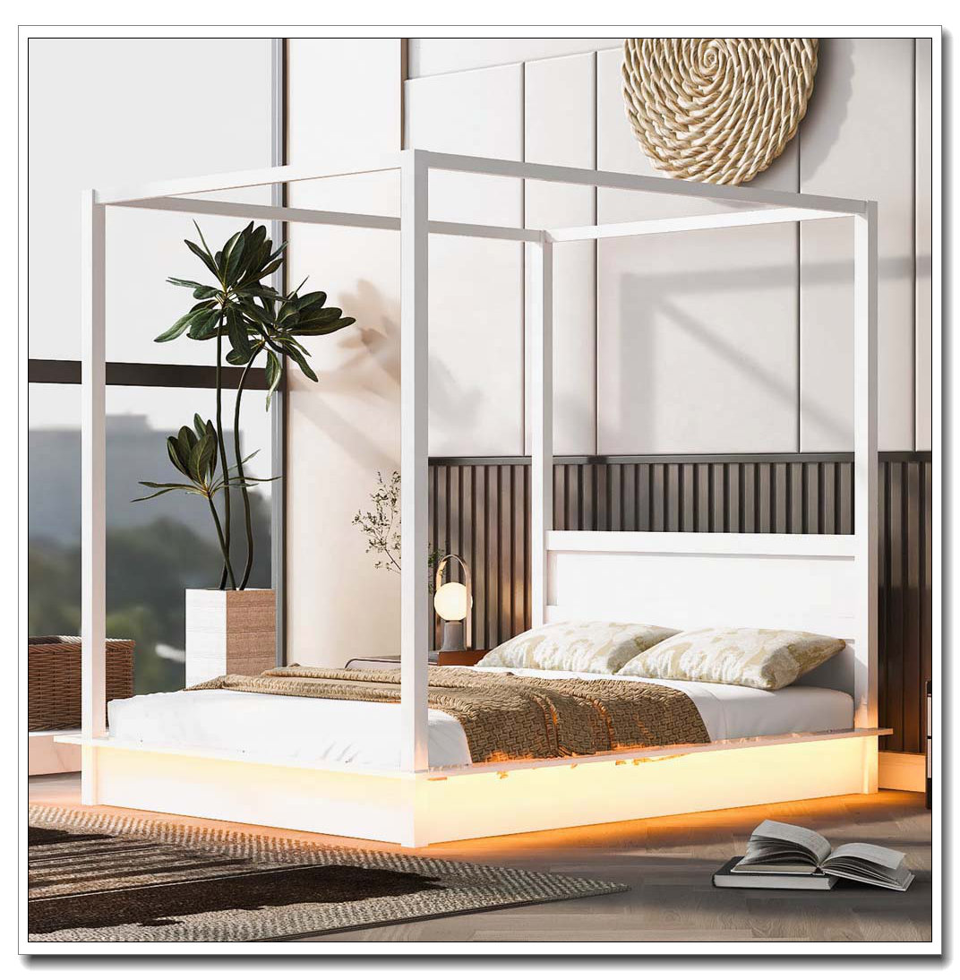 Winston Porter Wood LED Canopy Bed With Support Slats - Wayfair Canada
