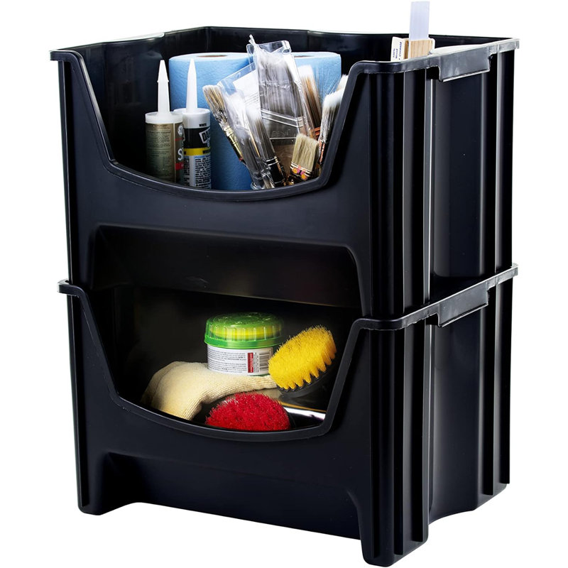 Mighty Tuff Jumbo Stackable Storage Bins, 3 Pack, Easy-Access, Black ...