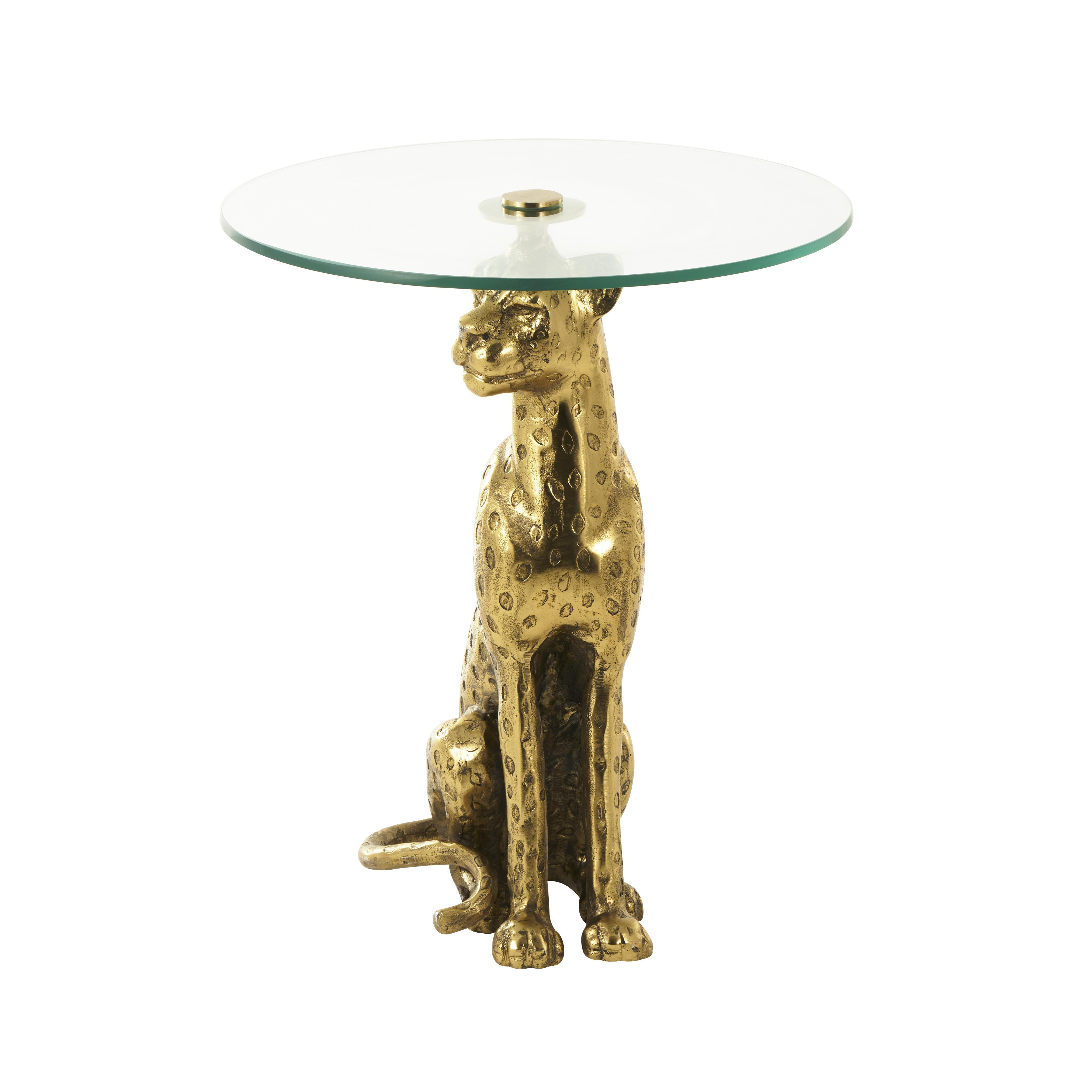 Rosdorf Park Kilmarx Spotted Sitting Leopard Side End Gold Accent Table ...