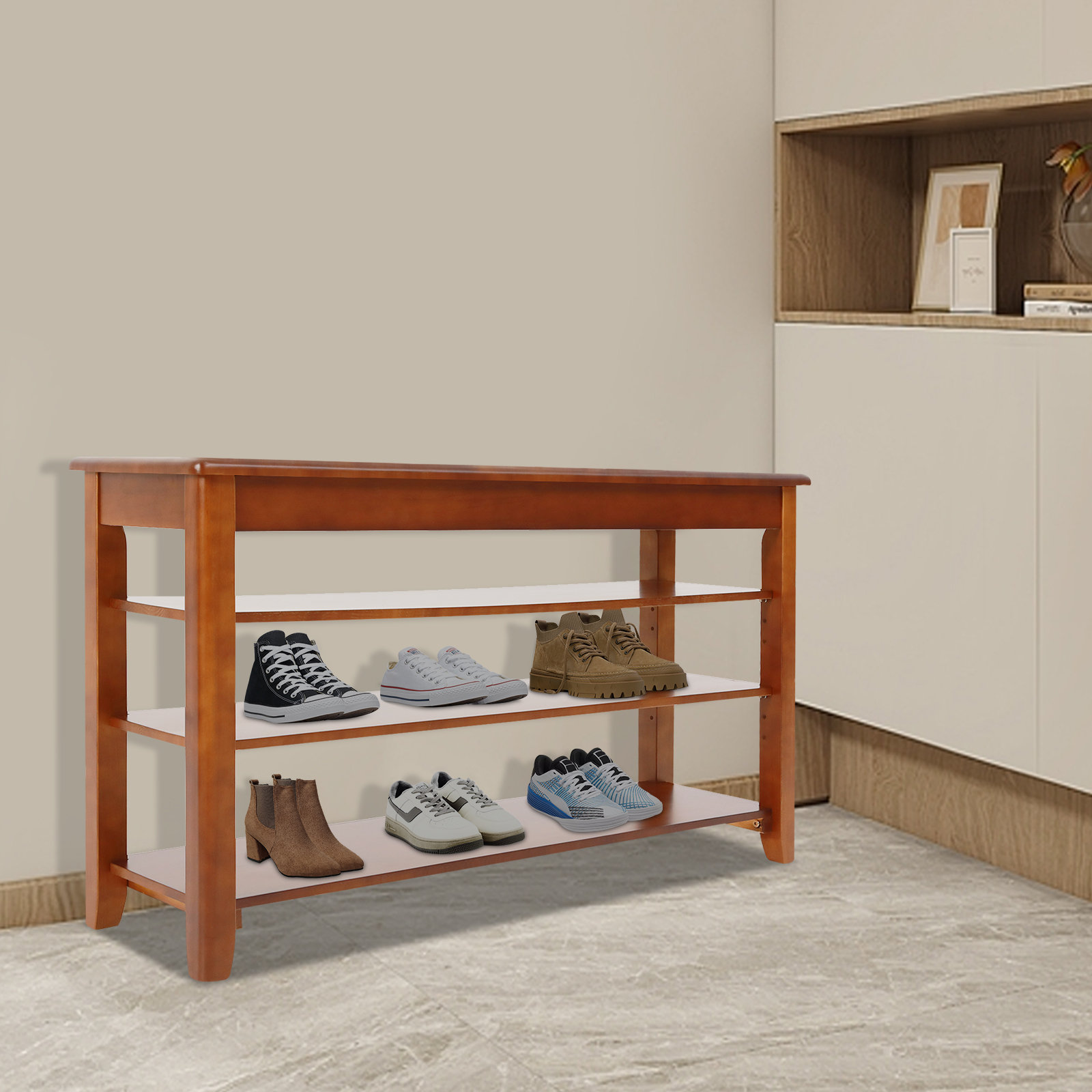 DALELEE 3-Tier Wooden Shoe Storage Bench | Wayfair