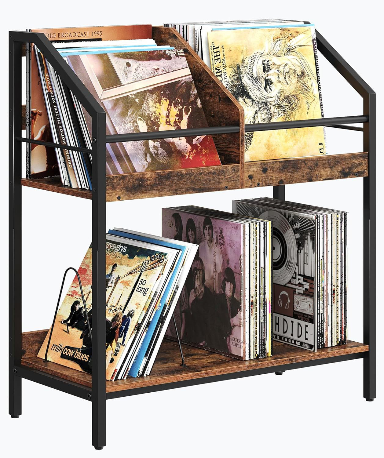 George Oliver 2-Tier Vinyl Record Storage Holder Rack, 250 LP Record ...