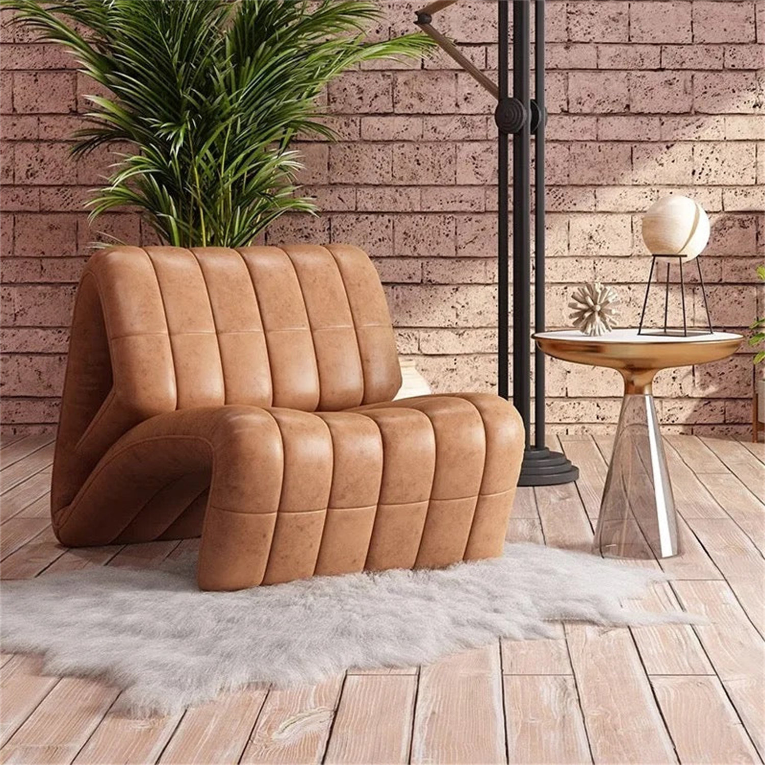 Ivy Bronx Contemporary Wave Lounge Chair with Quilted Leather ...