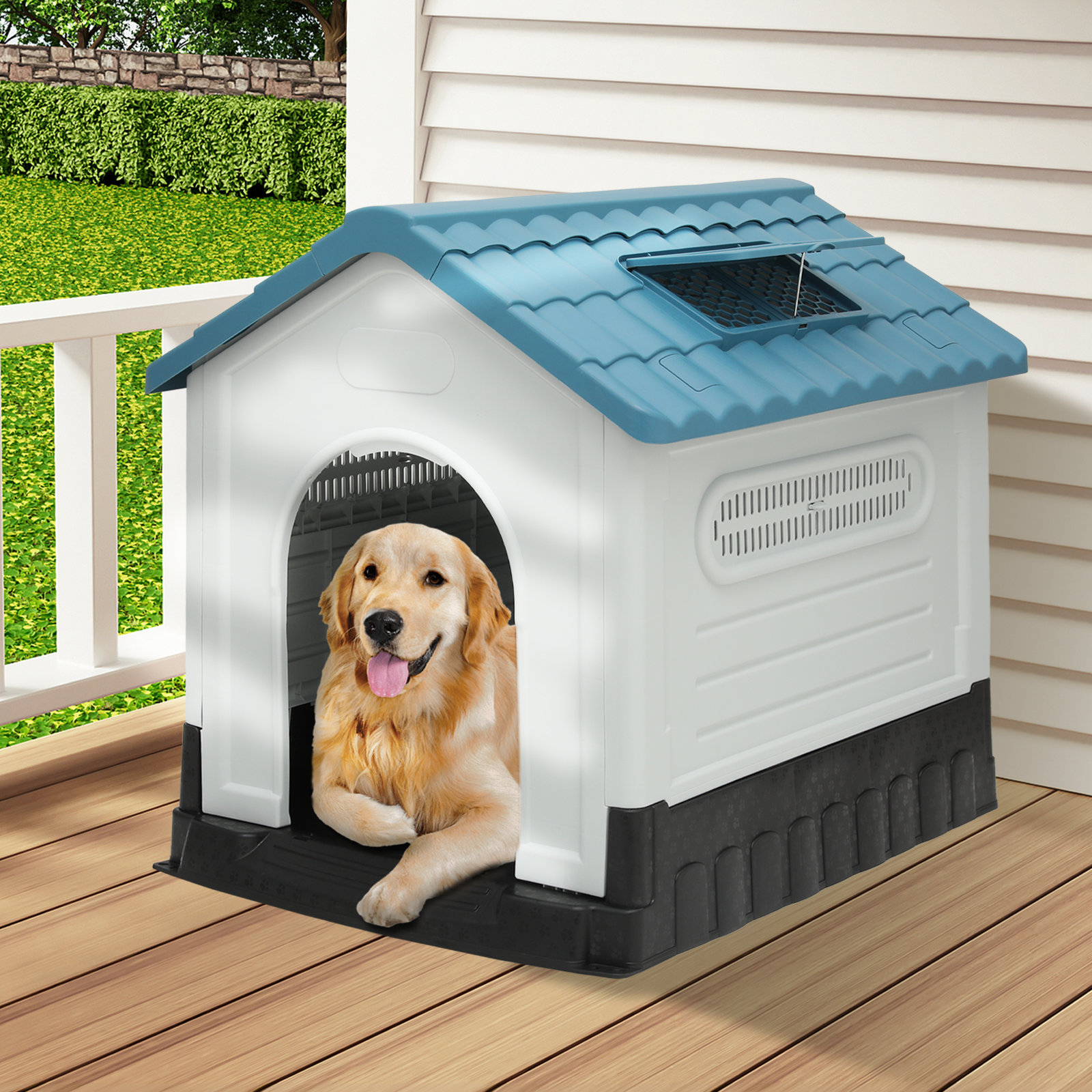 MoNiBloom Waterproof Plastic Dog House, Indoor Outdoor Doghouse Shelter ...