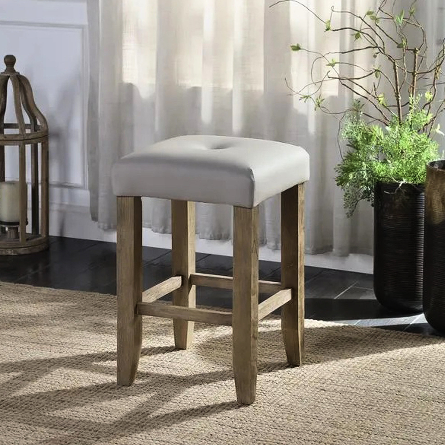 Latitude Run® Of 2 Gray And Oak Tapered Leg Counter Height Stools ...