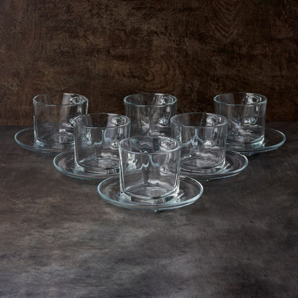 17 Stories 12 Pc Glass Cup & Saucer Set Coffee Tea Espresso Cappuccino ...