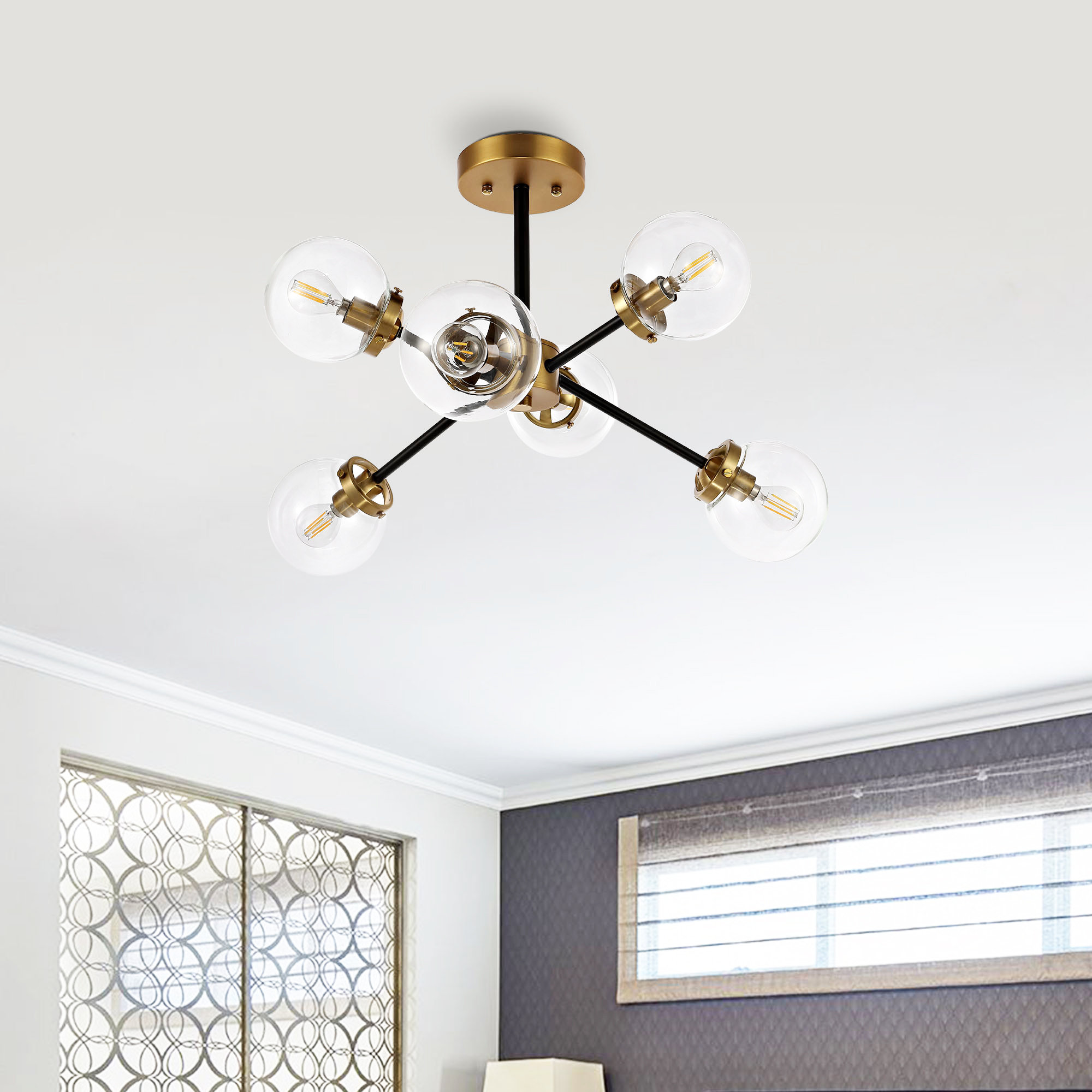 Wade Logan® Ashmi 6-Light Sputnik Chandelier With Glass Globe Shades ...