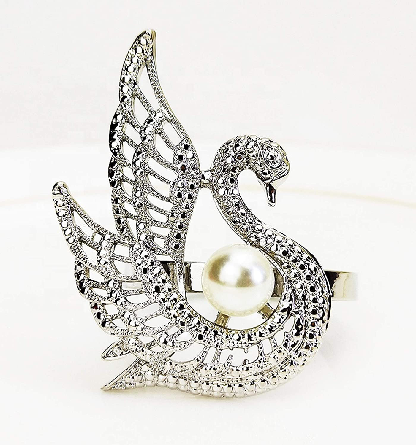 Rosdorf Park Gold Jeweled Pearl Swan Metal Napkin Rings, Set Of 4 | Wayfair