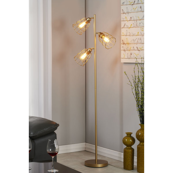 WOXXX 65" Industrial Tree Floor Lamp with 3 Cage Farmhouse Tall ...
